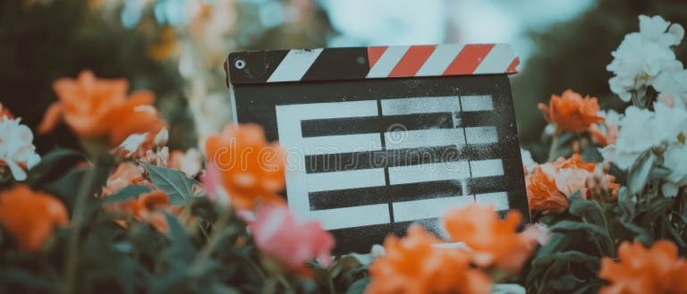 Creative Minimalist Collage Featuring a Clapperboard and Floral ...