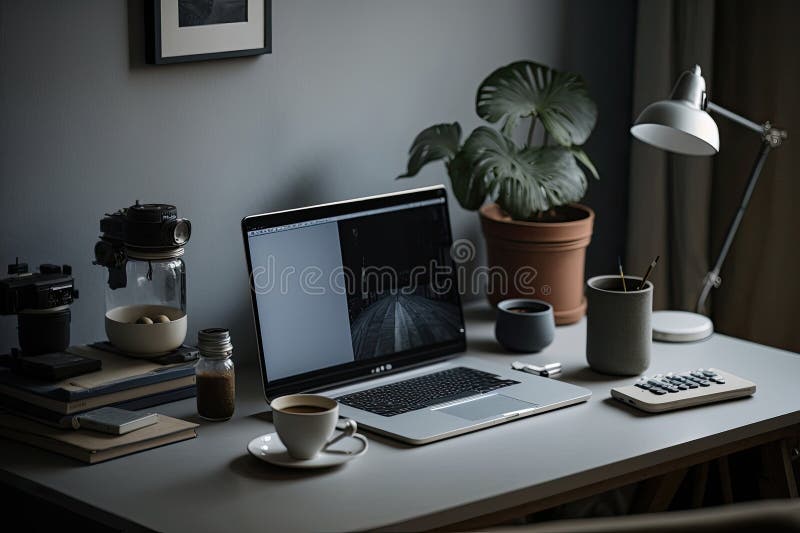 Creative and Minimalist Home Office Desk. Simple Workspace ...