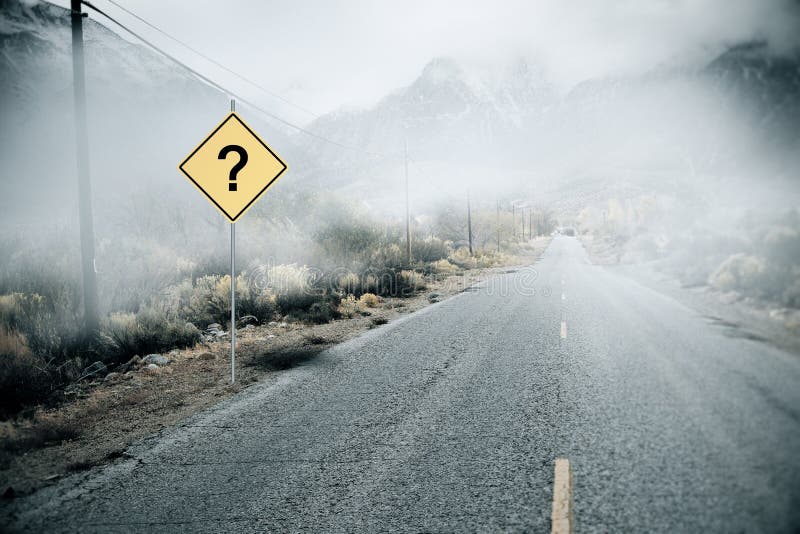 Creative Misty Road with Question Mark Road Sign and Mock Up Place ...