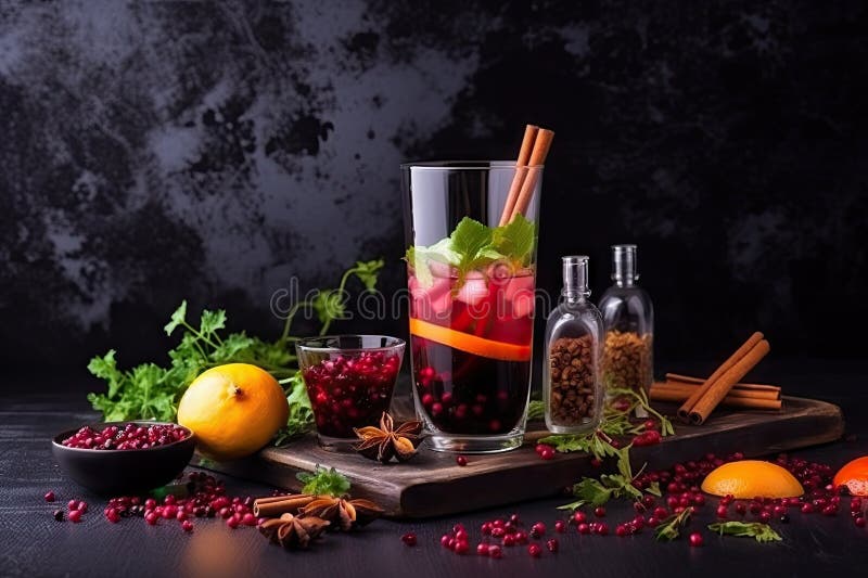 Creative Mix of Different Ingredients in Cocktail, Such As Fruit, Herbs ...