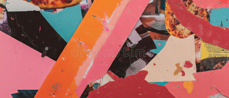 Creative Mixed Media Collage Featuring Pizza Box Elements and Colorful ...