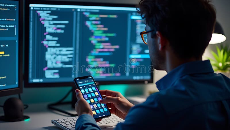 Creative Mobile App Development Process in Action Stock Illustration ...