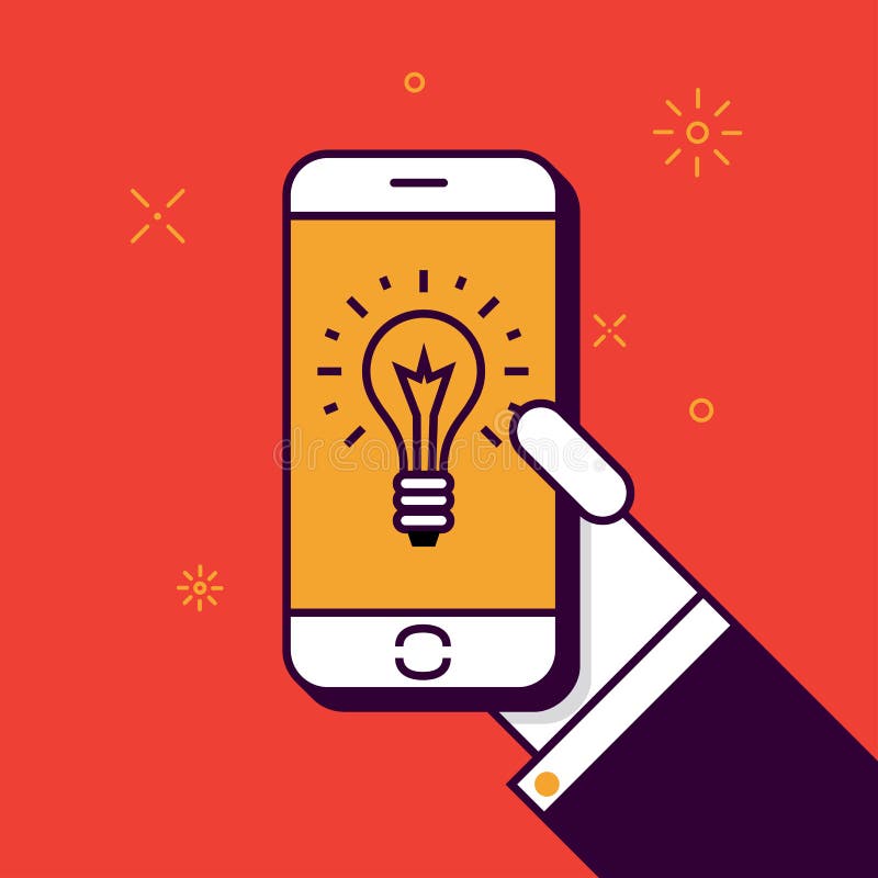 Creative Mobile App Idea Illustration in Flat Linear Vector Style Stock ...