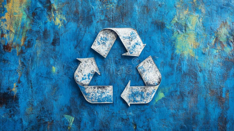 Creative Mockup Showcasing a Recycling Logo on a Textured Blue Backdrop ...