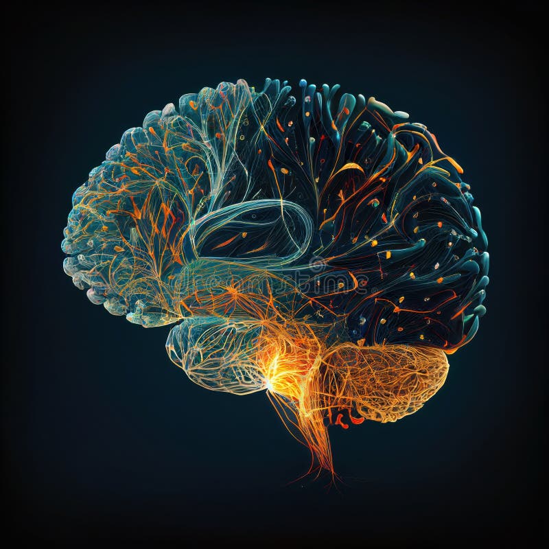 Creative Model of Human Brain in Vibrant Colors on Dark Background ...