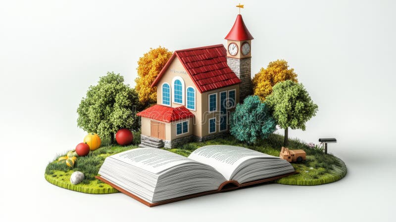 Creative Model of a School Building Surrounded by Nature with an Open ...