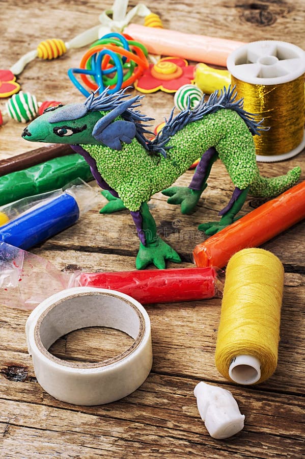 Creative Modeling Child of Colored Clay Stock Image - Image of motor ...