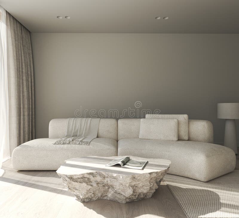 Creative Modern Grey Interior Living Room with Sunlight, Stone Table ...