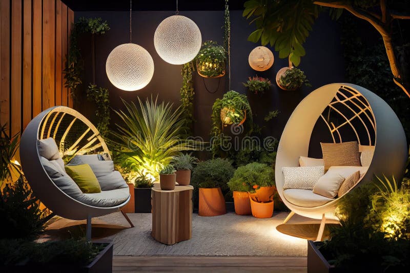 Creative and Modern Patio, with Unique Elements Such As Lounge Chairs ...