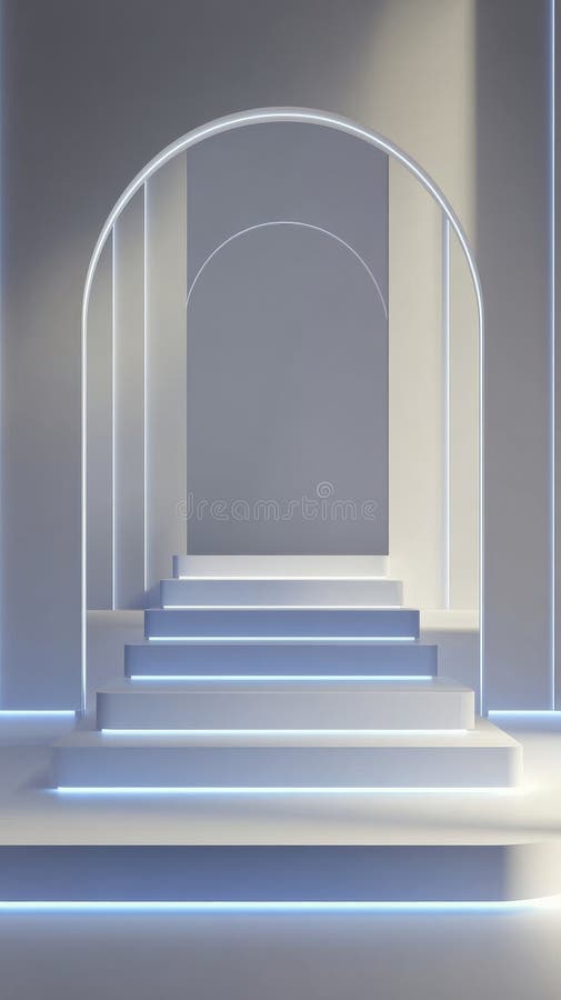 Creative Modern Stage Design Featuring Glowing Archways and Soft ...