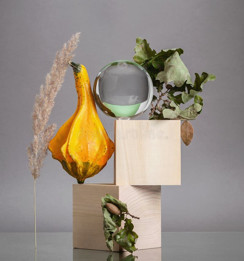 Creative Modern Still Life of Wooden Elements and Dried Flowers on a ...
