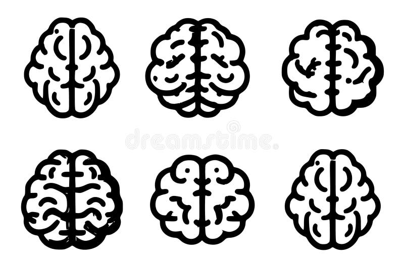 Creative Modern Vector Brain Logo Set. Silhouette Black Brain Icon ...