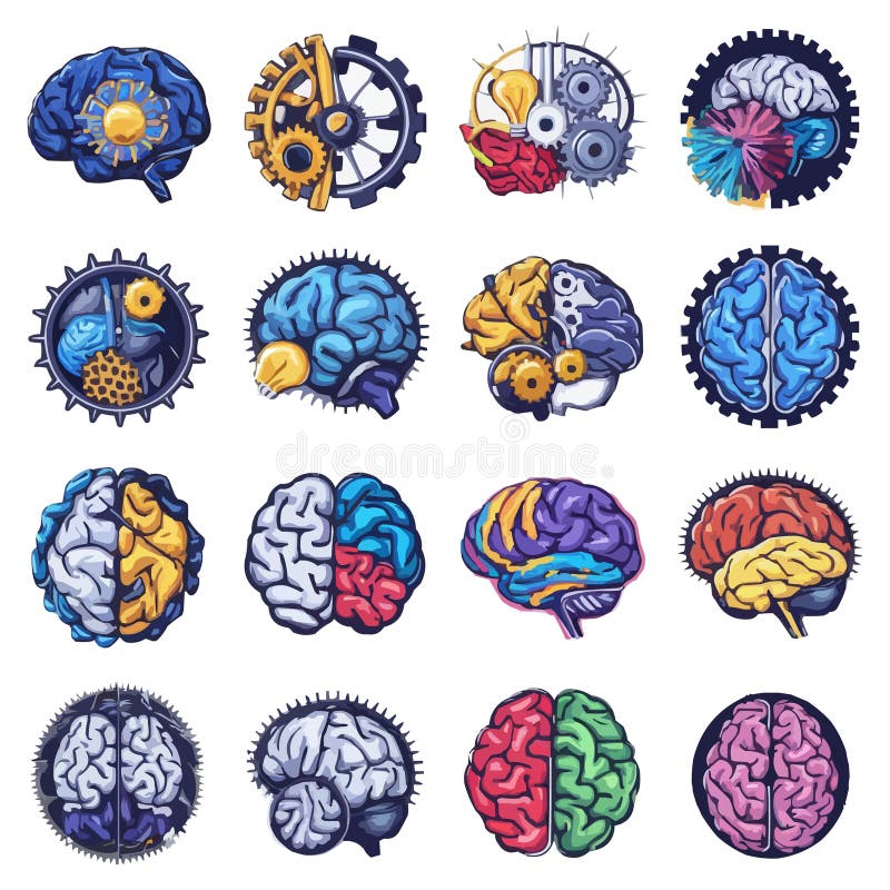 Creative Modern Vector Brain Logo Set. Stock Illustration ...