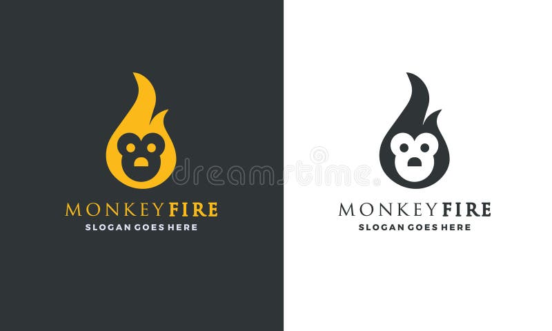 Creative Monkey Fire Logo Design. Playful and Fiery Concept Stock Illustration - Illustration of ...