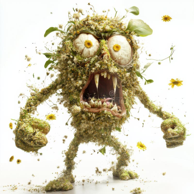 Creative Monster Character Made from Plants and Flowers Engaged in an ...
