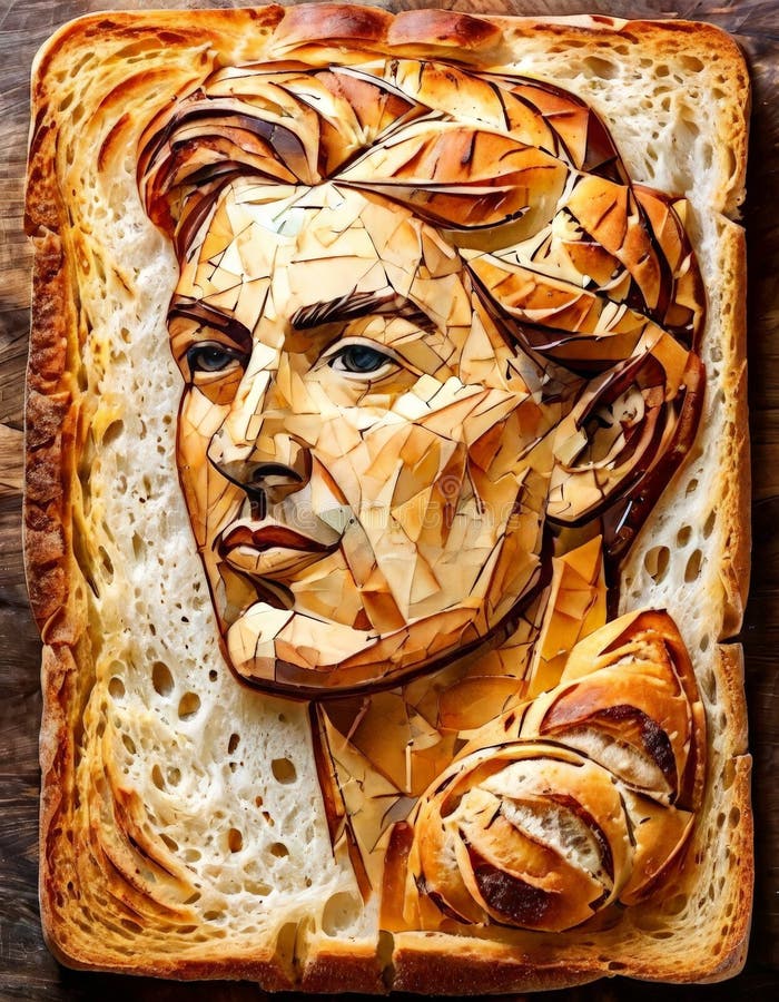Mosaic Bread Art Featuring a Human Face Sculpture Stock Photo - Image ...