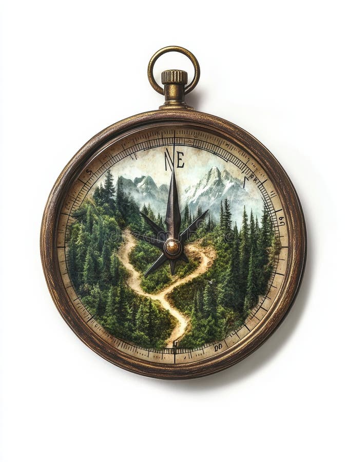Creative Mountain Compass Featuring Forest Paths, Ideal for Adventure ...