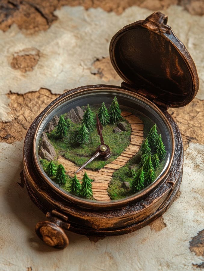 Creative Mountain Compass Featuring Forest Paths for Outdoor Adventure ...