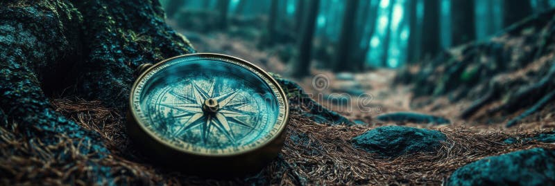 Creative Mountain Compass Forest Paths Adventure Navigation Serene ...