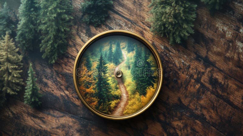 Creative Mountain Compass Showcasing Forest Paths for Adventure ...