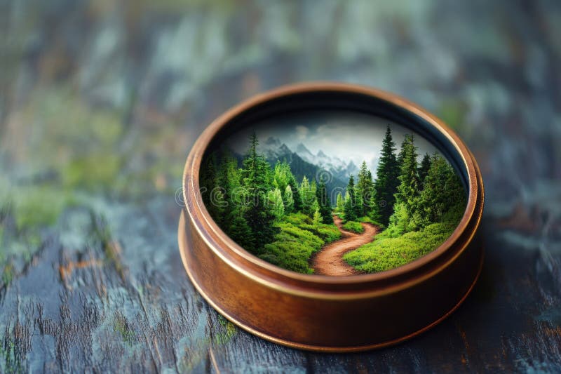 Creative Mountain Compass Showcasing Forest Paths Adventure Navigation ...