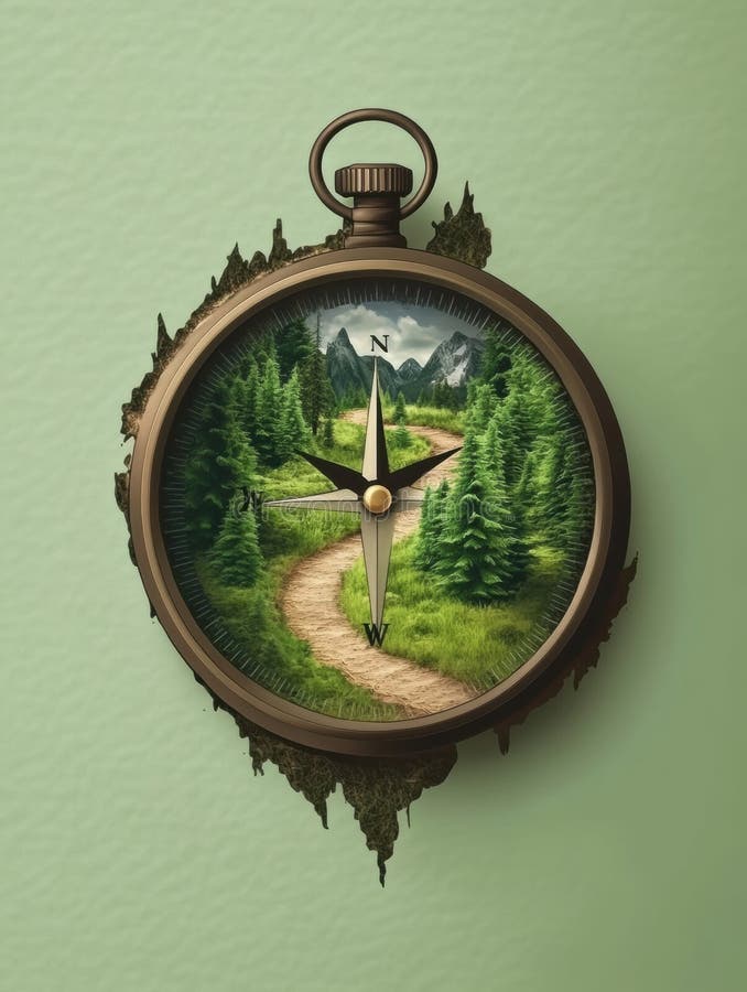 Creative Mountain Compass Showcasing Forest Paths Perfect for Adventure ...