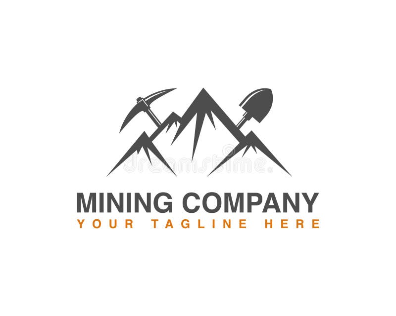 Creative Mountain Mining Vector Logo with Shovel and Pickaxe. Stock ...