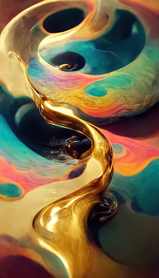 Multicolor Neon Gold Abstract Dynami Fluid Liquid Swirls Shape ...