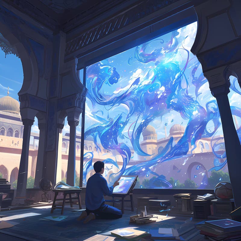 Creative Muse: Digital Artist in Trance Stock Illustration ...