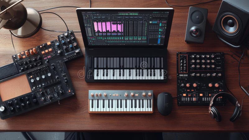 ÿþCreative Music Production Desk Setup Stock Illustration ...