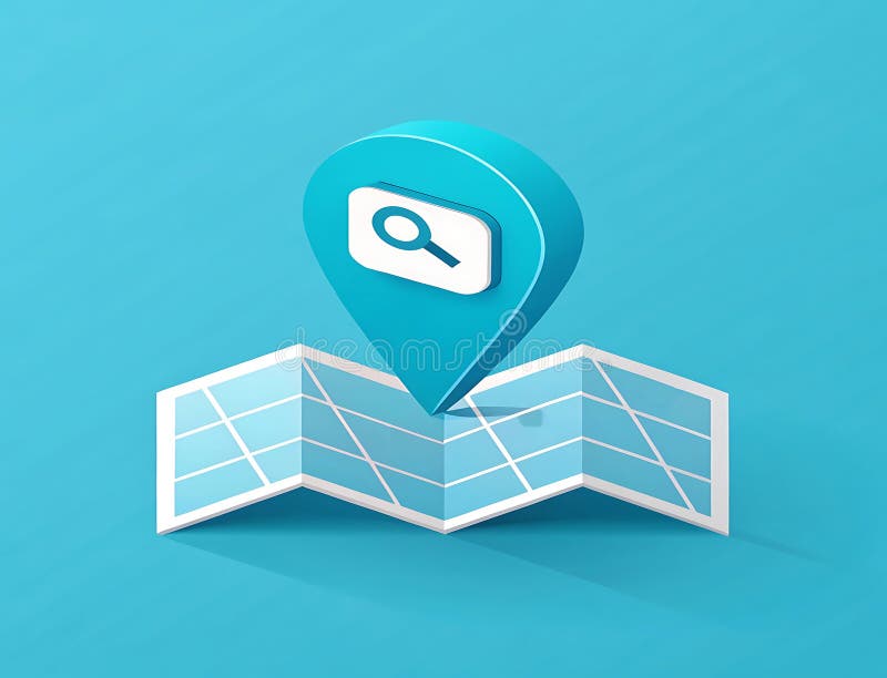 3D Map Icon with Search Marker on a Blue Background Stock Illustration ...