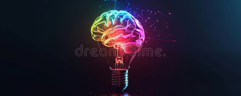 Creative Neon Brain Light Bulb, Concept of Innovative Thinking and ...