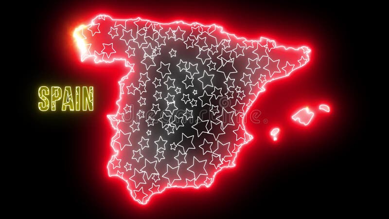 Creative Neon Map of Spain. Glowing Shiny Outline of Spanish Country ...