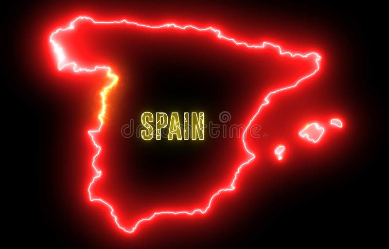 Creative Neon Map of Spain. Glowing Shiny Outline of Spanish Country ...