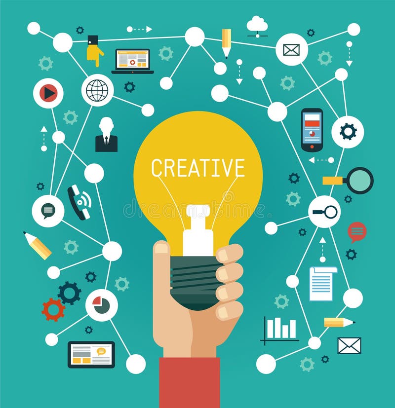 Creative Network Concept. Light Bulb Surrounded by Media Icons Stock ...
