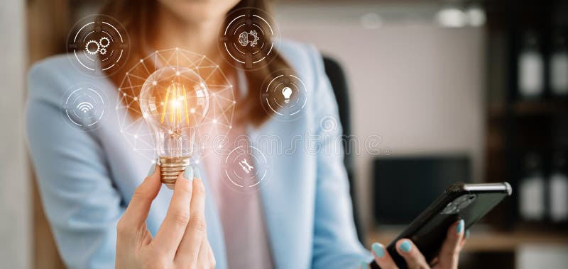 Creative, New Ideas and Innovation, Hand Holding Light Bulb and Smart ...