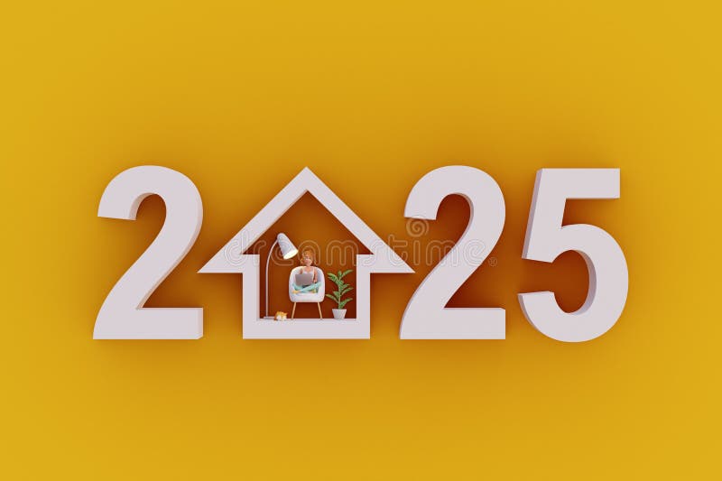 Creative 2025 New Year Concept with House Illustration. 3d Render Stock ...