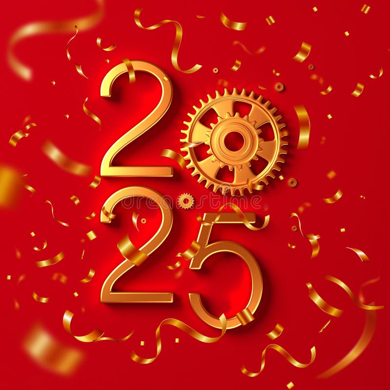 Creative 2025 New Year Design Template with Cogwheels. Stock ...