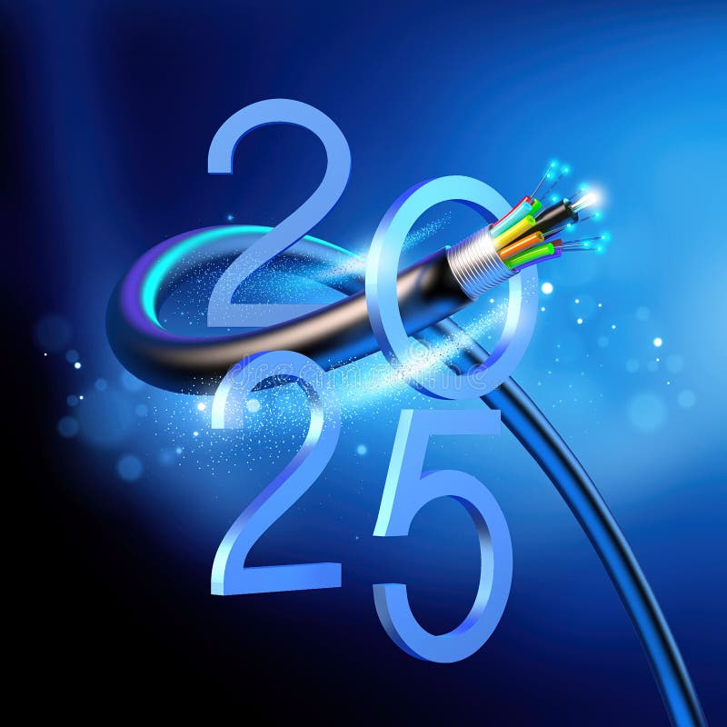 Creative 2025 New Year Design Template with a Fiber Optic Cable. Stock ...