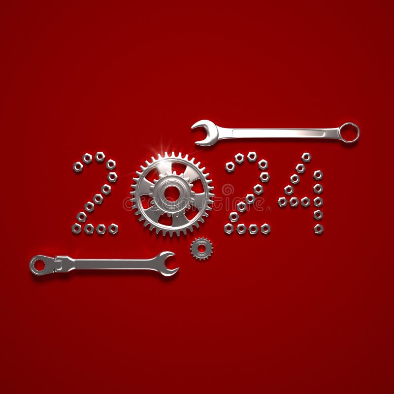 Creative 2024 New Year Design Template with Nut Bolts and Wrenches ...
