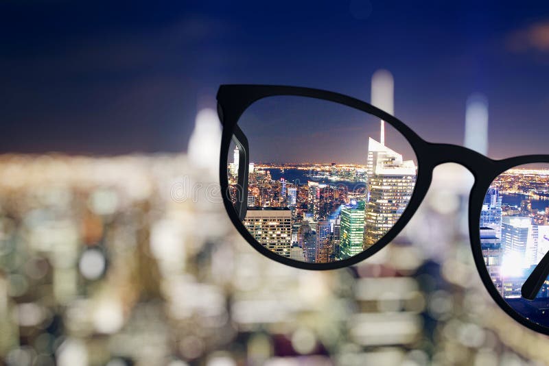Creative Night City View through Eyeglasses Stock Image - Image of ...