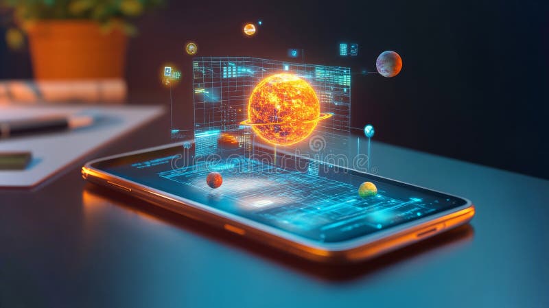 Creative Nighttime Render of a Smartphone Displaying a Miniature Solar ...