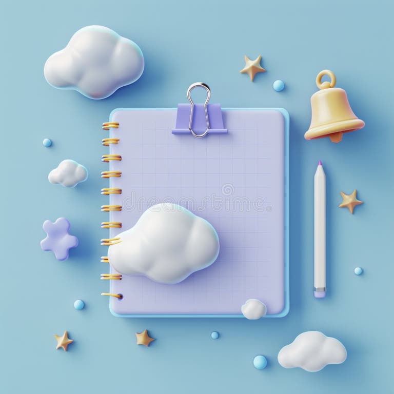Creative Notebook Concept with Floating Elements on Blue Background ...