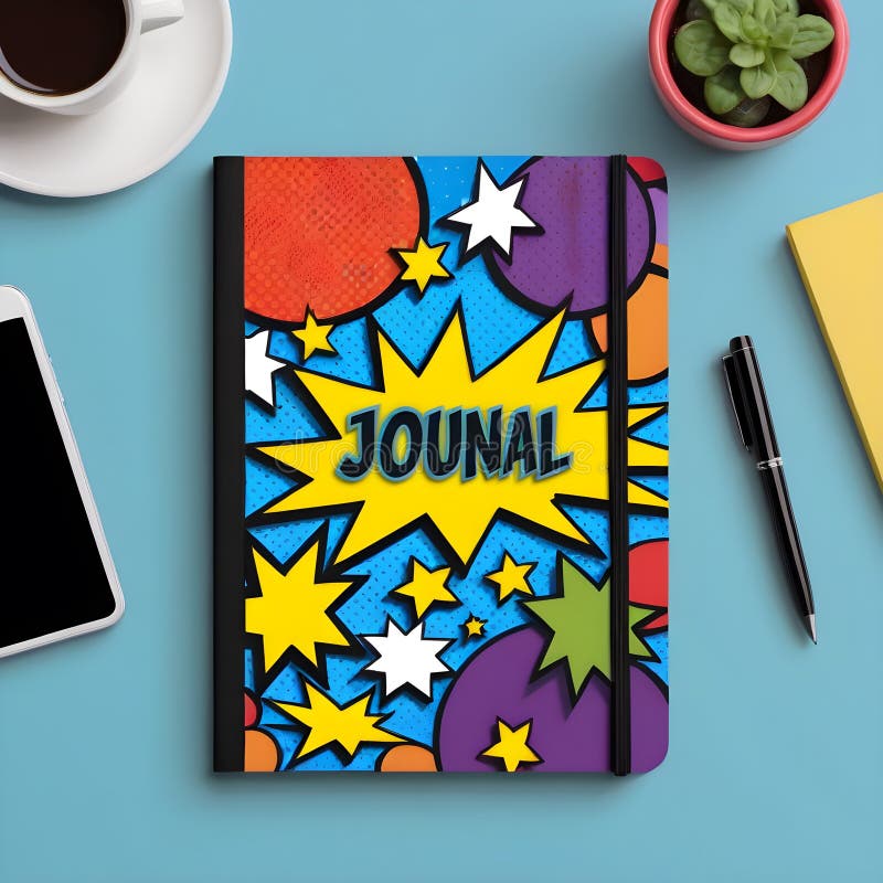 Creative Notebook Mockup with Retro Comic Elements Stock Illustration ...