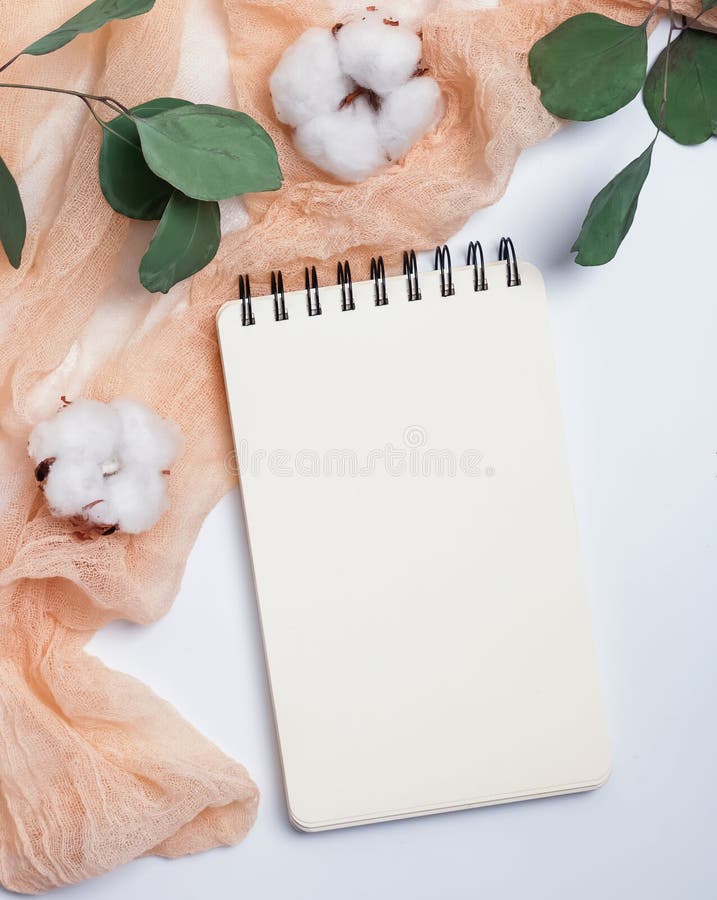 Creative Notepad Mock-up on the White Table with Cotton Buds Stock ...