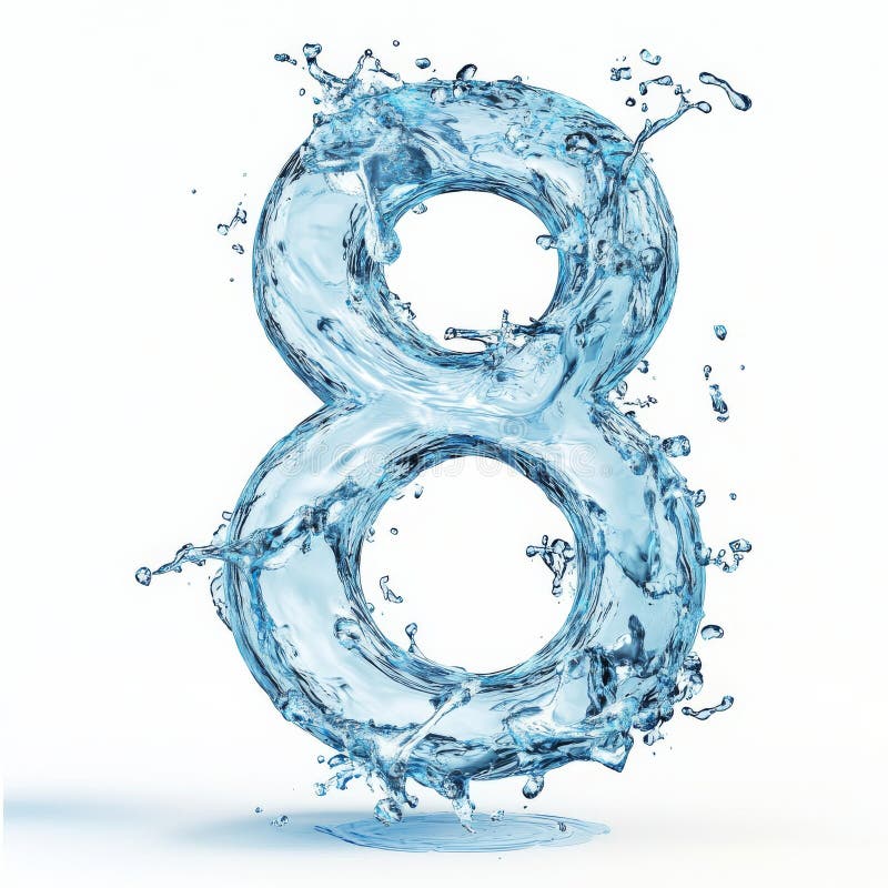 A Creative Number 8 Crafted from Cascading Water Splashes, Showcasing a ...