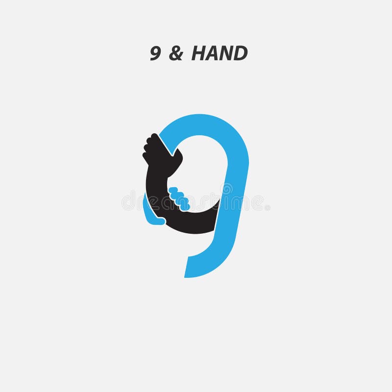 Creative 9- Number Icon Abstract and Hands Icon Design Vector Te Stock ...