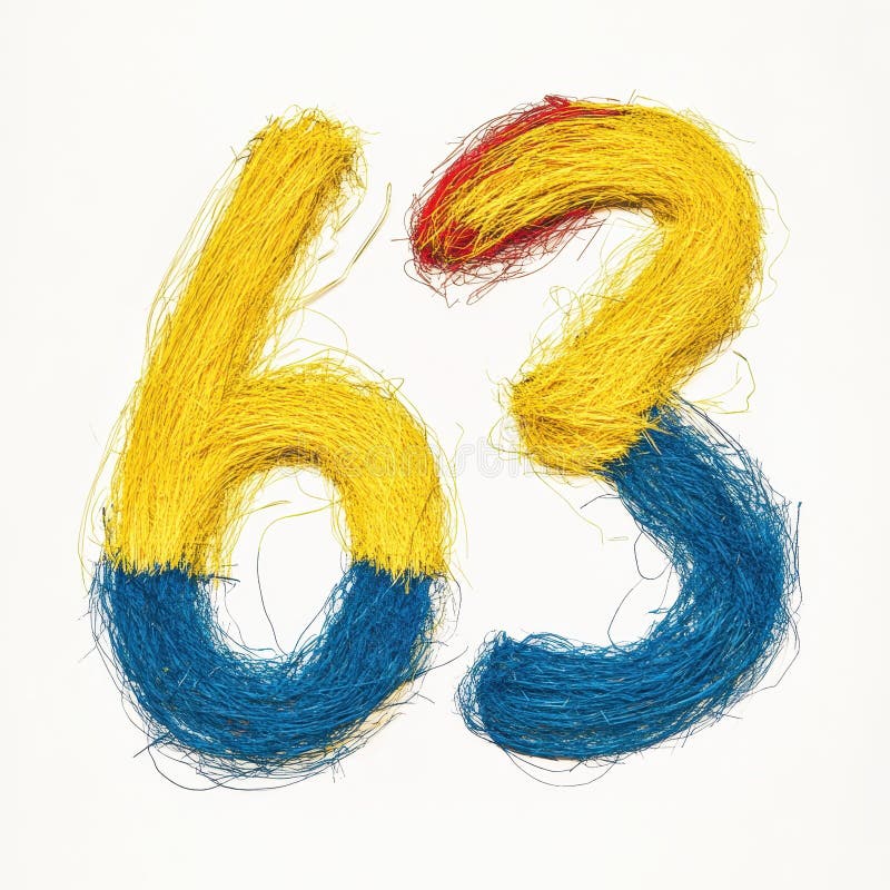 Creative Number 63 in Yellow and Blue String Artwork Stock Image - Image of string, artwork ...