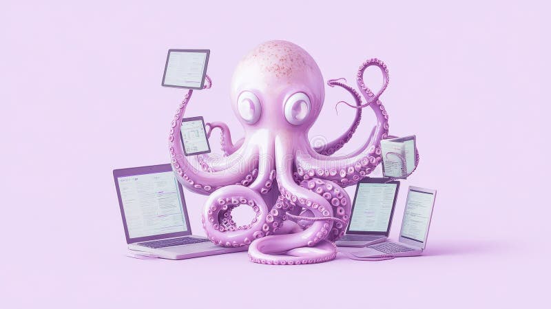 Creative Octopus Managing Multiple Devices Stock Illustration ...