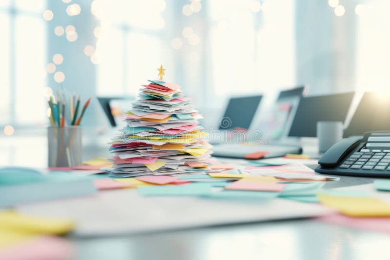 A Creative Office Desk Decorated with a Colorful Stack of Sticky Notes ...